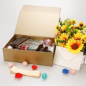 MONDEPAC Gift Box 11x7.5x3.5 Inches,Gold Gift Boxes with Magnetic Lid，Christmas Gift Box Contains Card, Ribbon, Shredded Paper Filler Gift Box for Gift Packaging,Christmas Birthdays Gift Packaging