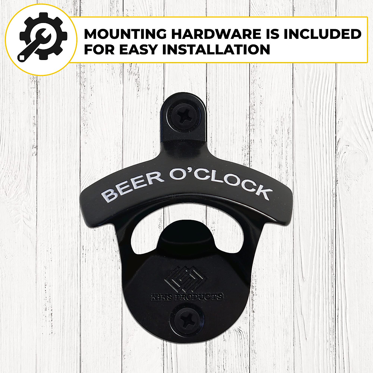Bottle Opener Wall Mounted - Beer O'Clock Design Bottle Opener - Cool & Funny Wall Bottle Opener - Perfect for Men, Your Dad or Boyfriend & Beer Lovers - Durable Black Wall Mounted Beer Accessories