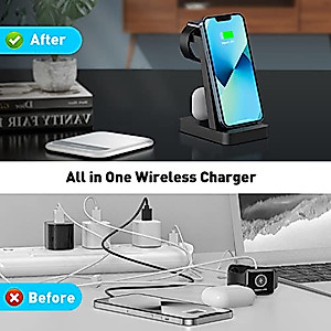 Charger Station for iPhone Multiple Devices - 3 in 1 Fast Wireless Charging Dock Stand for Apple Watch Series 7 6 SE 5 4 3 2 & Airpods iPhone 14 13 12 11 Pro X Max XS XR 8 7 Plus 6s 6 with Adapter