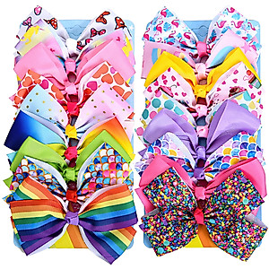 Dwenarry 5 Inch Hair Bows for Girls, Colorful Little Girls Hair Bow Rainbow Heart Grosgrain Hair Bow With Alligator Clips Hair Accessories for Toddlers Children Kids,18 Pcs