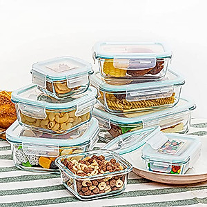Vtopmart 8 Pack Glass Food Storage Containers with Lids, Glass Meal Prep Containers, Airtight Glass Bento Boxes with Leak Proof Locking Lids, for Microwave, Oven, Freezer and Dishwasher, BPA Free