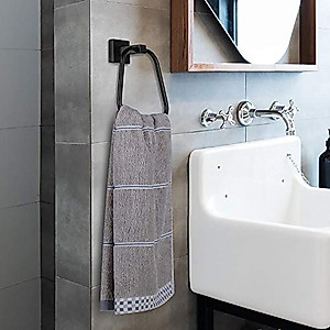 JOUBU Bathroom Towel Holder Round Black Rustic Hand Towel Ring Wall Mount Heavy Duty Bath Towel Rack SUS304 Stainless Steel Towel Hanger Bathroom Accessories Matte Black