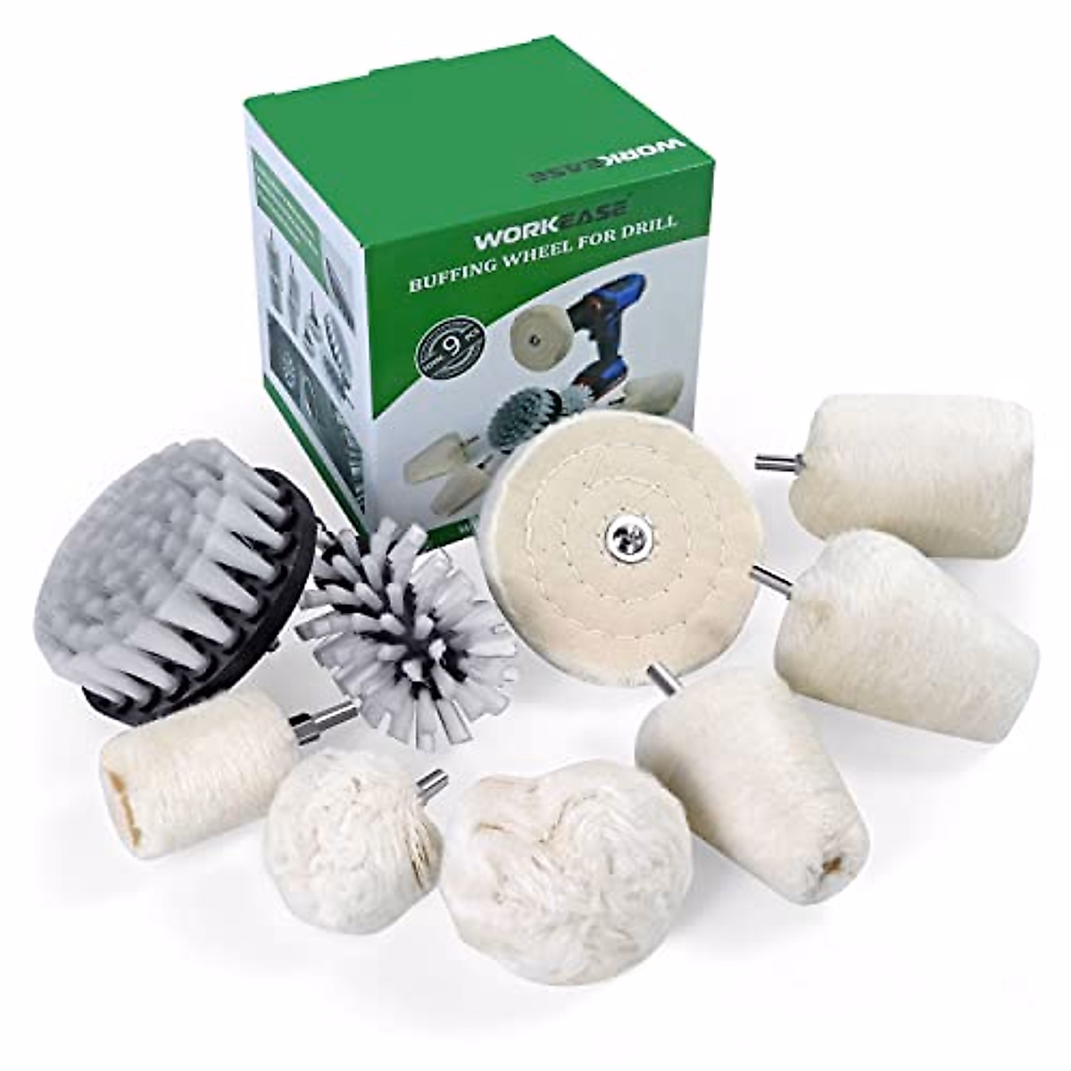 Chrome Polish Buffing Wheels for Drill, Chrome Wheel Polishing Kit Include Cloth Polish Pads and Wheel Buffer Brush with 1/4'' Shaft for Aluminum Car Motorcycle Wheel Rim Manifold Polishing, 9PCS