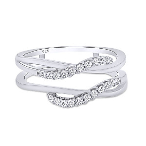 AFFY Sterling Silver Delicate Bypass Infinity Style Vintage Wedding Ring Guard Enhancer with Cubic Zirconia (0.20 cttw) Ring Size-8