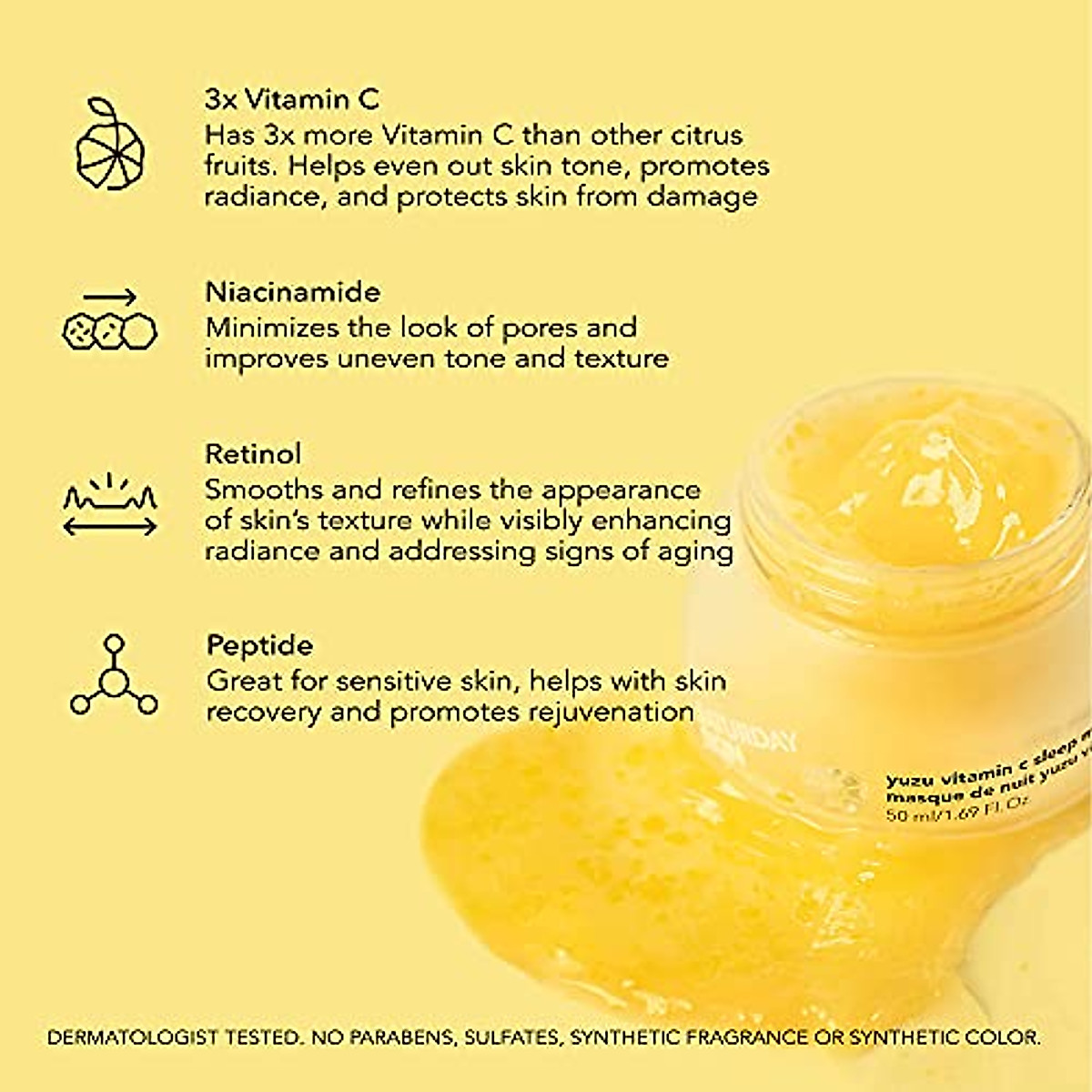 Saturday Skin Yuzu Vitamin C Sleep Face Mask Skin Care Retinol Niacinamide Face Moisturizer Brightening Sleeping Overnight Mask Facial Masks for Women, Korean beauty, Vegan Smooth Skin and Reduce Wrinkles Ideal for All Skin Types (1.69 Fl. Oz. (50ml))