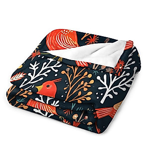 Blanket Red Christmas Birds Plush Throw Fleece Blanket Happy New Year Soft Cozy Microfiber Throw Blanket for Couch Sofa Bed for Adult Kid Birthday 40"x50" Ultra Soft Plush Cozy Xmas Prints