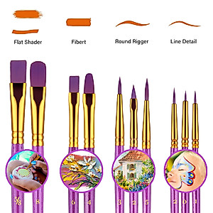 Paint Brushes Set, 2Pack 20 Pcs Paint Brushes for Acrylic Painting, Oil Watercolor Acrylic Paint Brush, Artist Paintbrushes for Body Face Rock Canvas, Kids Adult Drawing Arts Crafts Supplies, Purple