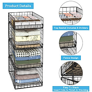 4 Tier Closet Organizers and Storage Shelves for Clothes,4 Pack Stackable Storage Bins Metal Wire Organizer Baskets Containers Drawers with Dividers for Truck Camper RV Closet/Pantries/Wardrobe