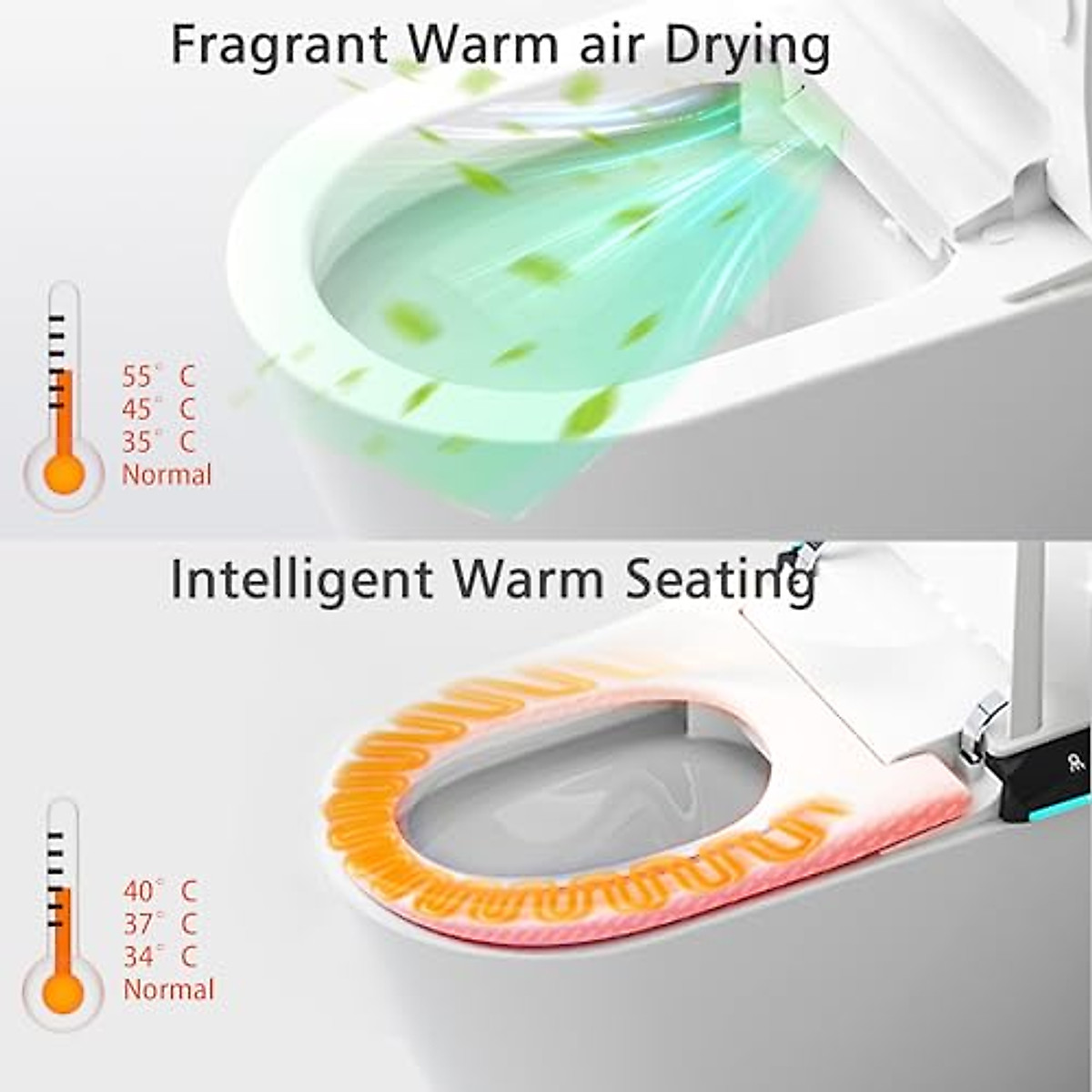 Smart Toilet with Auto Open/Close Lid, Bidet Toilet Pump-assisted, Blackout Flush, Heated Seat, Dual Auto Flush, Warm Water, Foot Sensor Operation, Tankless Elongated Toilets with LED Display