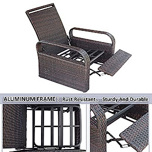 ATR ART TO REAL Outdoor Recliner, Set of 2 Wicker Reclining Chair with Coffee End Side Table, Aluminum Frame Patio Chaise Lounge Chairs with Thicken Cushions (Navy)