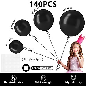 140pcs Balloon Arch Kit, Black Balloons of Different Sizes Pack of 18 12 10 5 Inch Party Balloon Kit for Birthday Party or Balloon Arch as Graduation Wedding Baby Shower Anniversary Party