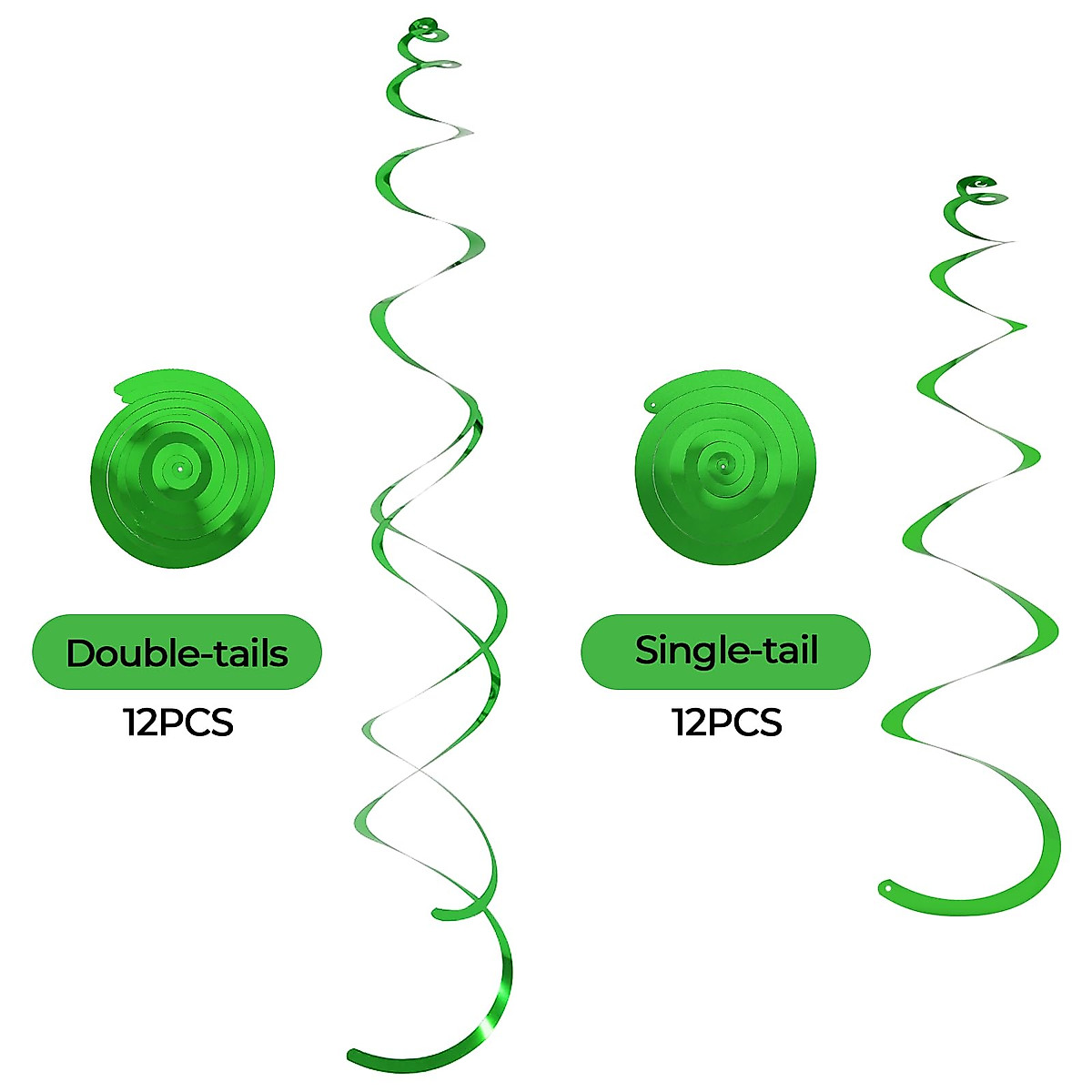 24 PCS Green Hanging Swirl, Sparkle Ceiling Hanging Decorations, Plastic Streamer Party Decorations with Double-Swirls and Single-Swirls for Birthday Decorations, Graduation, Baby Shower