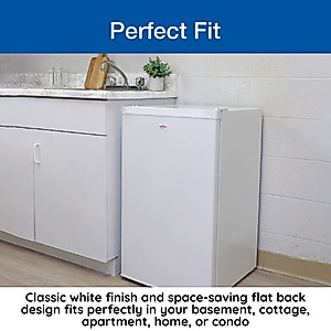 Koolatron Compact Upright Freezer, 3.1 cu ft (88L), White, Manual Defrost Design, Space-Saving Flat Back, Reversible Door, 3 Pull-Out Basket Shelves, for Apartment, Condo, Cottage