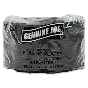 Genuine Joe Round Plastic Black Plates, 9" (Pack of 125)
