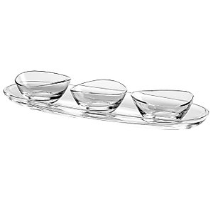 Barski - European Glass - Oval - Serving Tray - Platter - 19.5" Long - with Three Small Bowls - 5" Diameter - Could Be Used for Snack Server Or for Dips - 4 Piece Set - Made in Europe