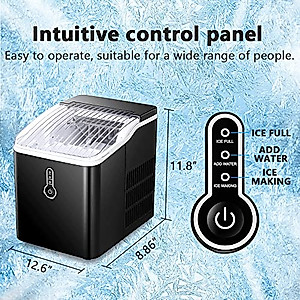 Joy Pebble Ice Maker Countertop, Efficient Ice Maker Machine, 26Lbs/24Hrs, 9 Cubes Ready in 8 Mins, Portable Ice Maker with Ice Scoop/Basket for Home/Kitchen/Office/Bar,Black