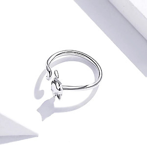Qings Lovely Cat Adjustable Ring 925 Sterling Cubic Zirconia Animal Ring Silver Simple Cute Pet Kitty Wrap Stackable Statement Wedding Engagement Finger Rings Fashion Jewelry Gifts for Women