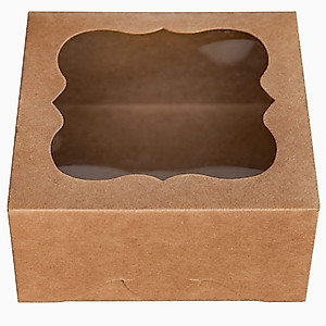 ONE MORE 6"x6"x3"Brown Bakery Boxes with pvc Window for Pie and Cookies Boxes Small Natural Kraft Paper Box 6x6x3inch,Pack of 15