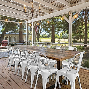 Yaheetech Metal Kitchen Dining Chairs Indoor-Outdoor Distressed Style Stackable Side Coffee Chairs in Distressed White, Set of 4