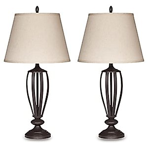 Signature Design by Ashley Mildred Modern Bronze Metal Table Lamp, 2 Count, 29.75", Almost Black