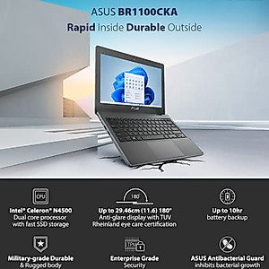 ASUS 2023 Newest Student 12" HD Anti-Glare Display, Thin & Lightweight, Intel N4500 Processor, Type-C, HDMI, Ethernet Port, 10hs Battery Life, Windows 10 Pro (4GB RAM | 256GB SSD)