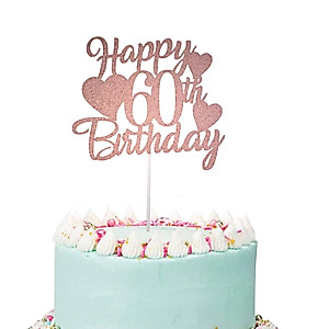 Happy 60th Birthday Cake Topper, Rose Gold Glittery 60th Birthday Cake Topper for Women, 60th Birthday Candles, 60 Fabulous Cake Topper with Number 60 Candles for Women Lady 60th Birthday Decorations