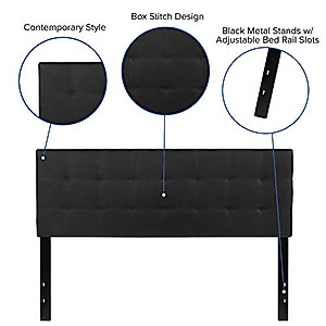 Flash Furniture Bedford Tufted Upholstered Headboard for Queen Size Bed, Contemporary Fabric Tufted Headboard with Adjustable Height, Black