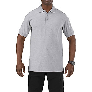 5.11 Tactical Men's Utility Tall Polo Shirt, Short Sleeve, Poly-Cotton Pique Knit Fabric, Heather Grey, L, Style 41180T