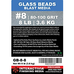 #8 Glass Beads - 8 lb or 3.6 kg - Blasting Abrasive Media (Fine) 80-100 Mesh or Grit - Spec No 8 for Blast Cabinets Or Sand Blasting Guns - Small Beads for Cleaning and Finishing