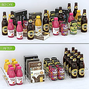 3 Pack Snack Organizer for Pantry – Food Organization and Storage Clear Bins w Removable 3 Dividers, Acrylic Fridge/Refrigerator Organizers, for Kitchen, Cabinets, Snacks, Packets, Sauce, Pouches