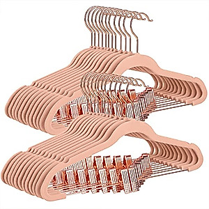 SONGMICS 24 Pack Pants Hangers, 16.7 Inch Coat Hangers with Rose Gold Colored Movable Clips, Heavy-Duty, Non-Slip, Space-Saving, for Pants, Skirts, Dresses, Light Pink UCRF14PK24