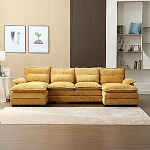 U-Shaped Cushions Deep Seat Sectional Sofa Couch w/Double Chaise (Left & Right) and 4 Lumbar Pillows,110.6" Corner Symmetrical Overstuffed Comfy Sofa&Couch for Home Office Apartment Living Room Sets