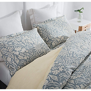 SLEEPBELLA Duvet Cover Twin Size, 600 Thread Count Cotton Beige & Bluish Grey Printed with Luxurious Leaves Pattern Reversible Botanical Comforter Cover Sets, Bedding Set 2Pcs (Twin, Beige Paisley)