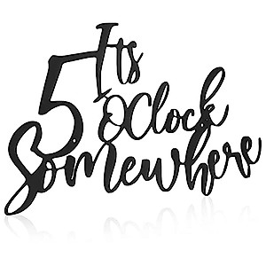 Metal Bar Signs for Home Bar Decor It's 5 O'clock Somewhere Word Sign 10 x 15 Vintage Retro Metal Bar Wall Decor Black Hanging Words Sign for Bar Home Kitchen Salon Farmhouse Decor (Words)