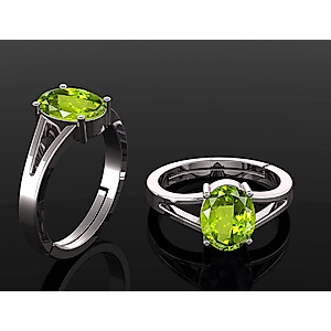 LMDPRAJAPATIS 5.25 carat 925 Sterling Silver With stemp Light Green Natural Peridot Gemstone Ring Lab Tested Astrological Gemstone adjustable Ring For Men Or Women