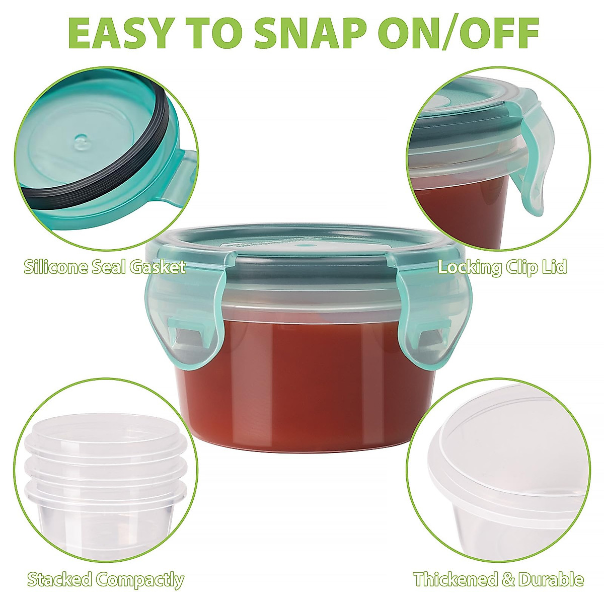 Freshmage Condiment Containers with Lids, 6 Pack 2.7 oz Reusable Leakproof Salad Dressing Container To Go Mini Meal Prep Sauce Cups