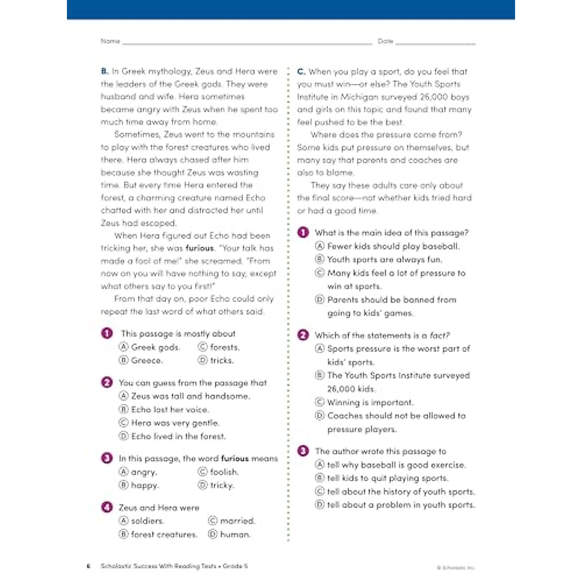 Scholastic Success with Reading Tests Grade 5 Workbook