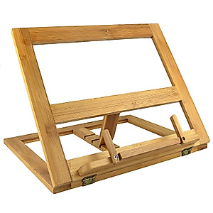 Greenco Bamboo Laptop, iPad, Kitchen Stand, Art Easel | Cookbook, Music Book, Recipe Book Holder, Painting Display, Reading | Foldable, Portable, Adjustable | Tabletop, Kitchen Counter, Home Decor