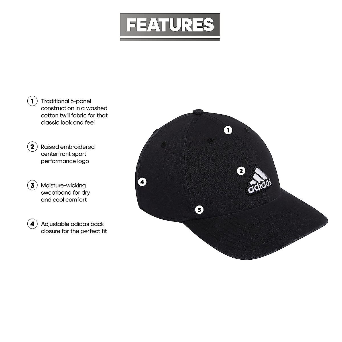 adidas Men's Ultimate 2.0 Relaxed Adjustable Cotton Cap, Black/White, One Size