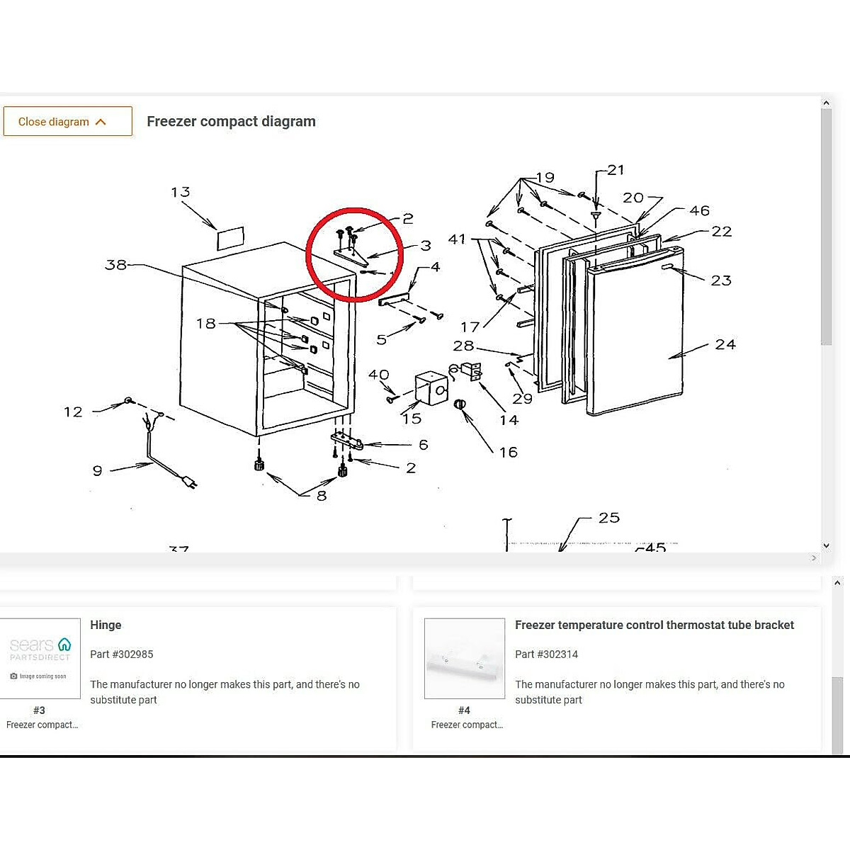 Mini Compact Freezer Top Hinge 302985 303001,Replacement for Kenmore OEM