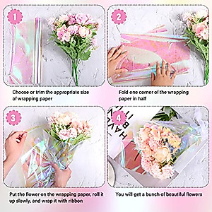 Iridescent Cellophane Wrap Roll Paper 31.5 Inch Wide Rainbow Wrapping Film for DIY Wrapping Birthday Holiday Halloween Christmas Gift Decoration Supplies