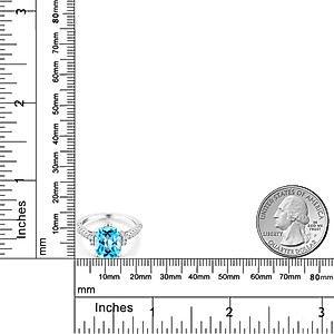 Gem Stone King 4.00 Cttw Swiss Blue Topaz and White Created Sapphire Engagement Ring For Women Set In 925 Sterling Silver | 10X8MM Cushion Cut | Available in size 5, 6, 7, 8, 9