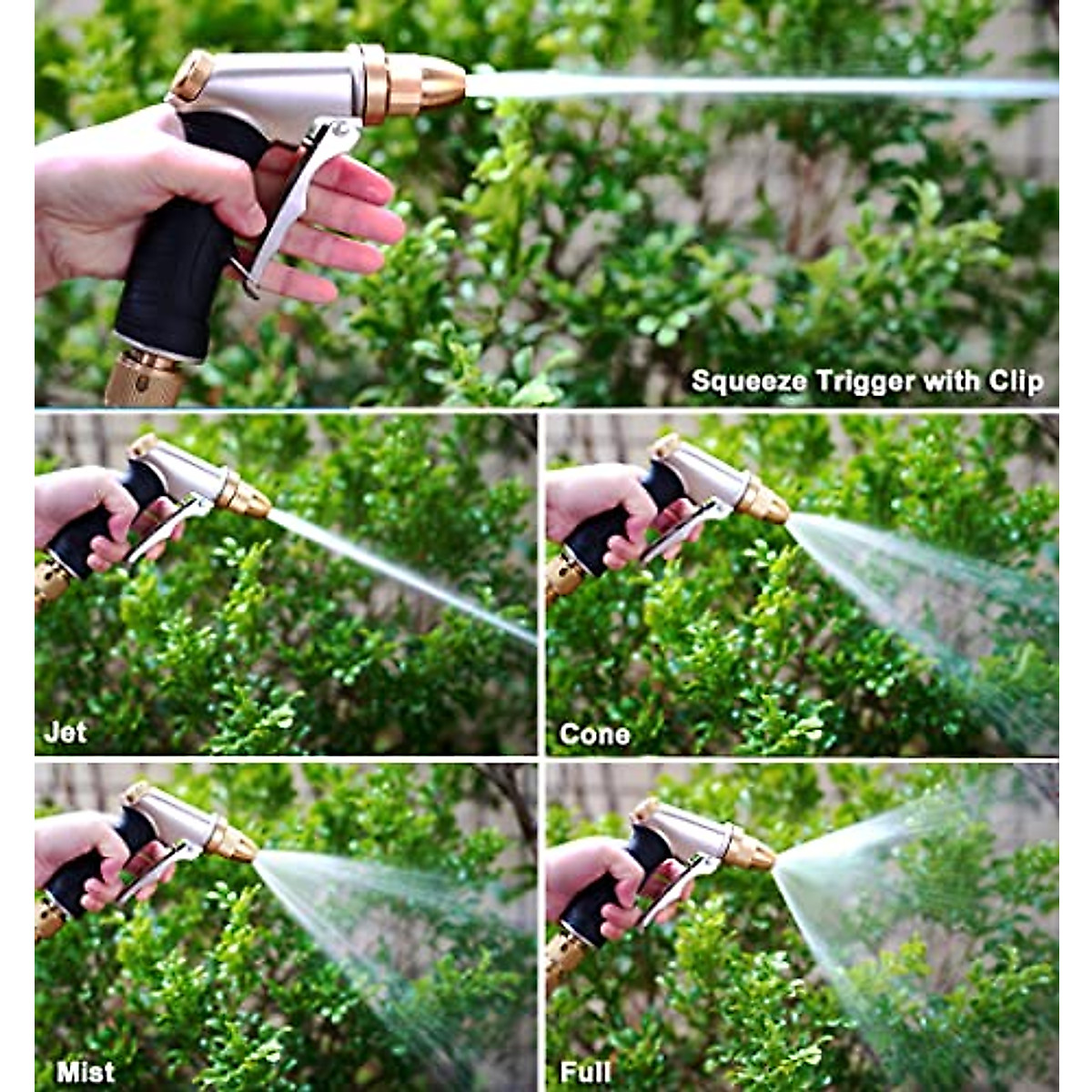 ESOW Garden Hose Nozzle 100% Heavy Duty Metal, Full Brass Nozzle & ABS Non-slip Ergonomic Grip, 4 Watering Patterns, High Pressure Metal Spray Gun for Watering Plants, Car Wash and Showering Dog