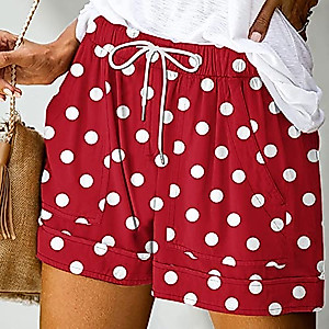 Zquehuo Womens Casual Drawstring Polka Dot Shorts Summer 2024 Elastic Waist Polka Dot Shorts Pants with Pockets (Large, Red 57)