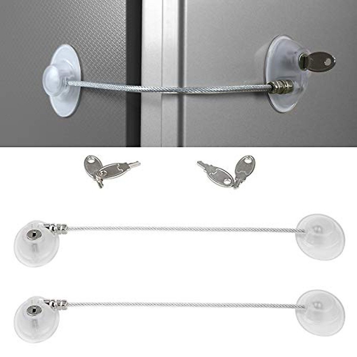 HoneSecur 2 Pack with 4 Keys Refrigerator Lock, File Drawer Lock, Fridge Freezer Door Lock, Cabinet Lock, Child Safety for Baby - Transparent