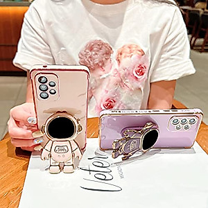 phylla Samsung Galaxy A53 5g 6.5" Phone Case Luxury Plating Astronaut Stand Holder Case with Camera Protection Cute Love Heart Side Small Pattern Soft Silicone Shockproof Kickstand Bumper (Purple)