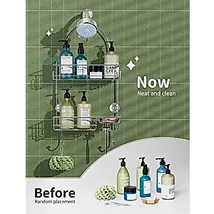 SHAPON Shower Caddy Hanging Over Shower Head Organizer, SUS202 Stainless Steel Rustproof Shower Shelf Organizer, Storage Rack for Bathroom and Shower Room, Silver