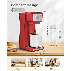 Teglu Single Serve Coffee Maker for K Cup & Ground Coffee, Single Cup Coffee Maker 6 to 14 oz, Fits Travel Mug 6.7", CM-206, Red