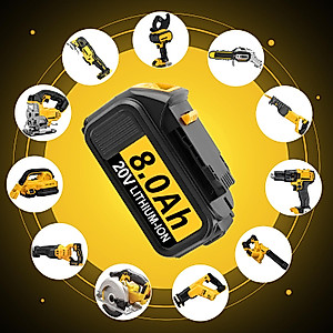 Blawhi 2-Pack 20V 8Ah Batteries Replacement for DeWalt 20V Battery, Compatible with Dewalt Battery 20v DCB200 DCB203 DCB204 DCB210 and Cordless Power Tools with Led Indicator