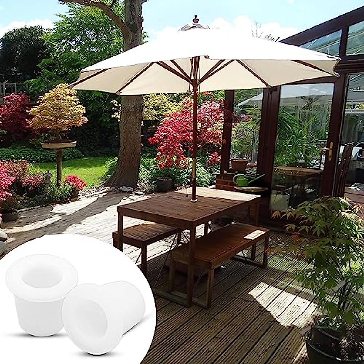 2Pcs Patio Table Umbrella Hole Ring Plug, Pool Umbrella Sleeve Stabilizer Cone Wedge, Silicone Umbrella Table Ring Hole Insert for 2-2.5 Inch Table Hole or 1.5 Inch Pool Umbrella Adapter (White)